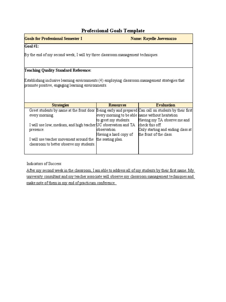 Professional Goals Template | PDF