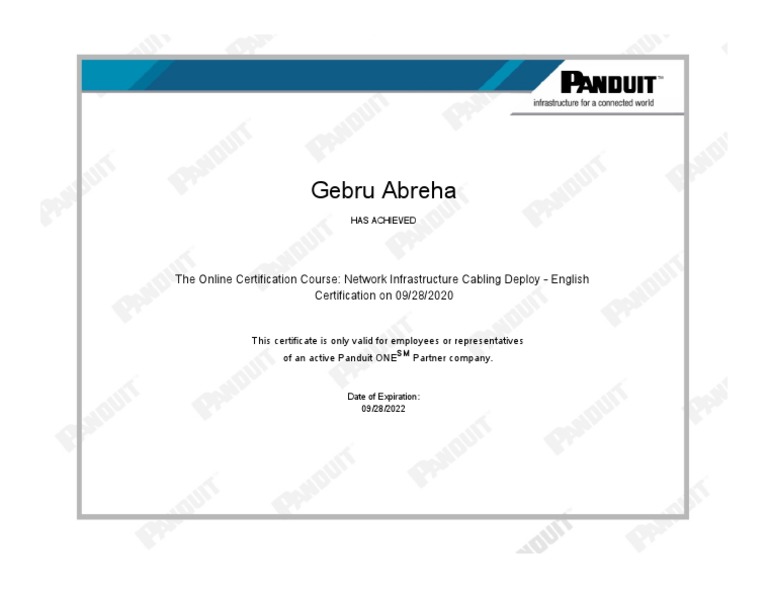 Panduit Certificate | PDF