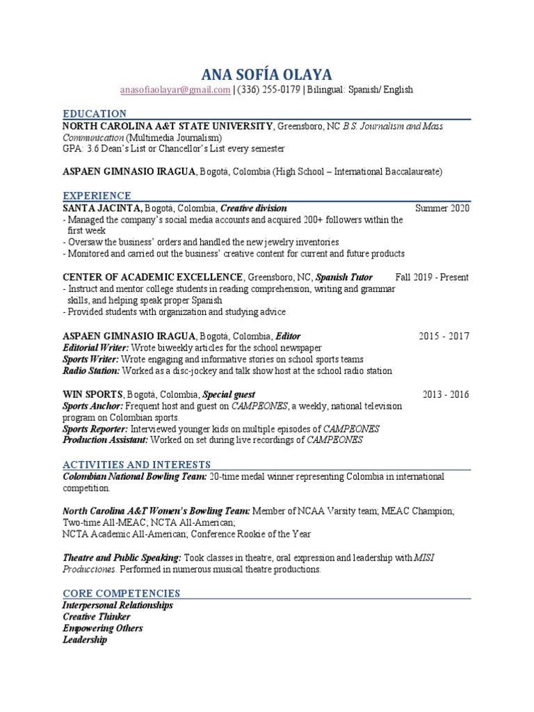 Ana Sofia Olaya Resume Sept | PDF