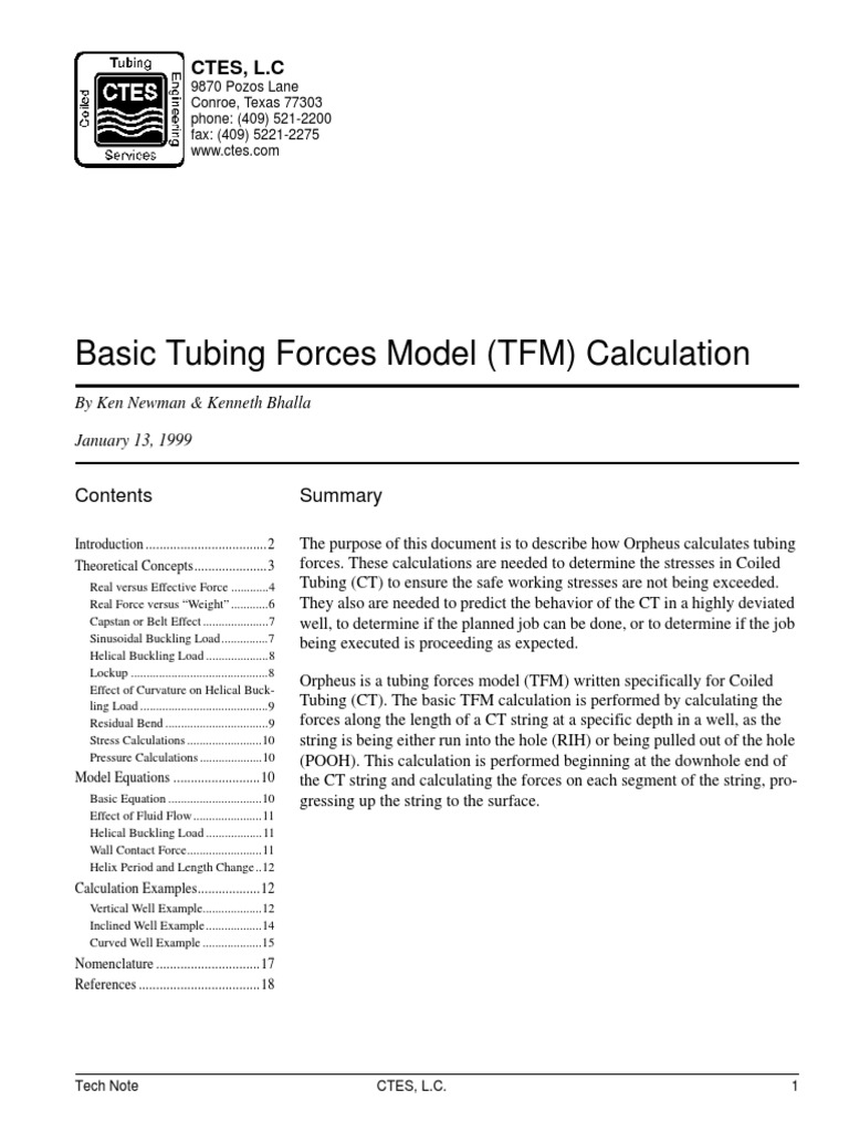 Basic Tubing Forces Model (TFM) Calculation: Ctes, L.C | Download Free ...