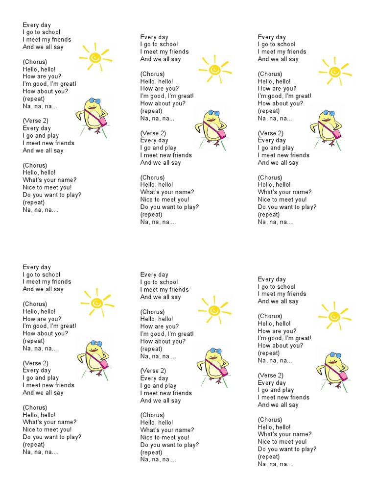 Hello Song for Kids Lyrics | PDF | Refrain | Musical Forms