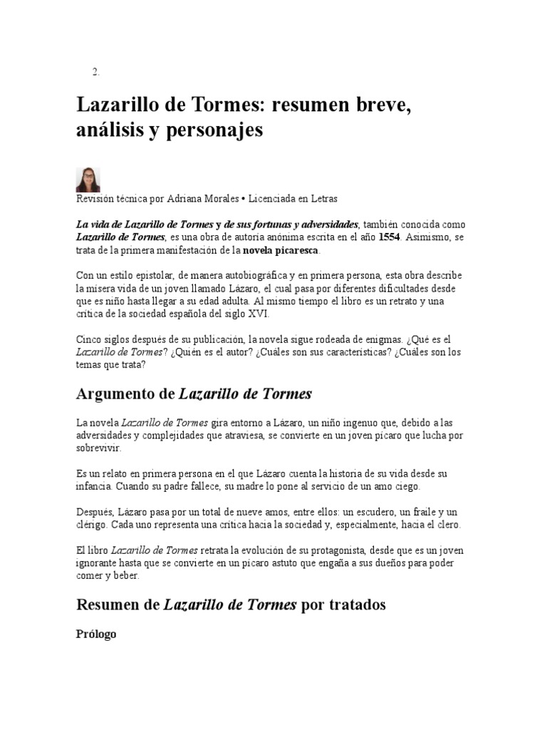 Lazarillo de Tormes Analisis | PDF | Novelas