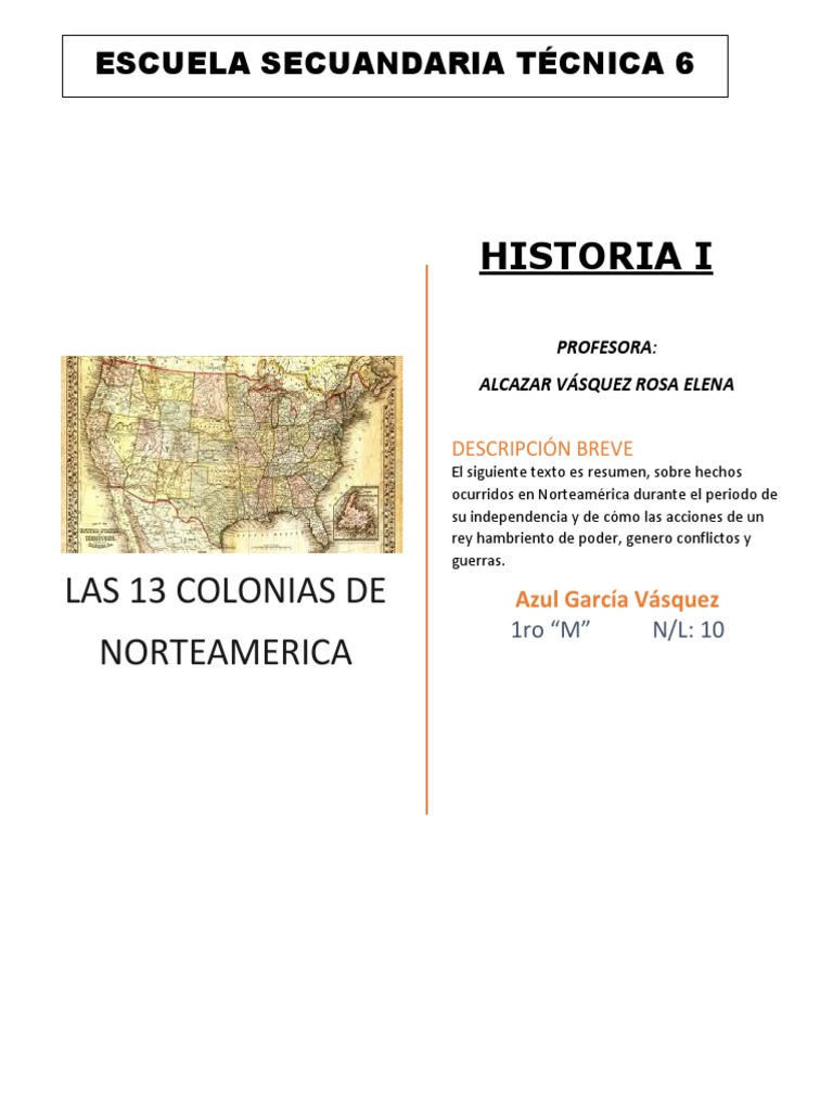 Tarea Historia Las 13 Colonias de Norteamerica PDF | PDF | Trece ...