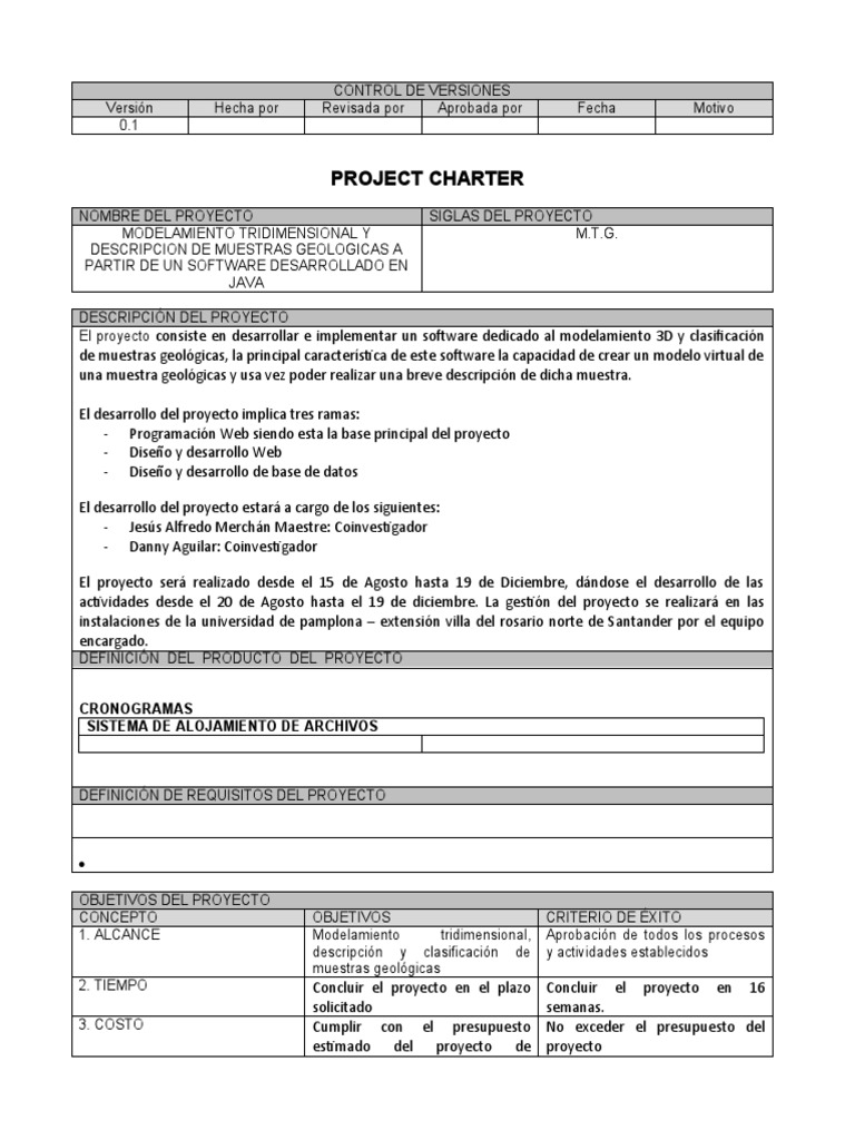 Project Charter | PDF | Java (lenguaje de programación) | Software
