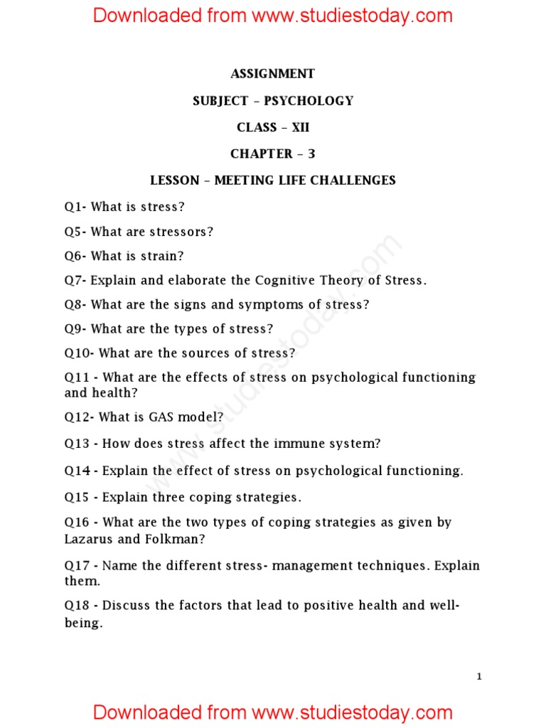 CBSE Class 12 Psychology - Meeting Life Challenges | PDF