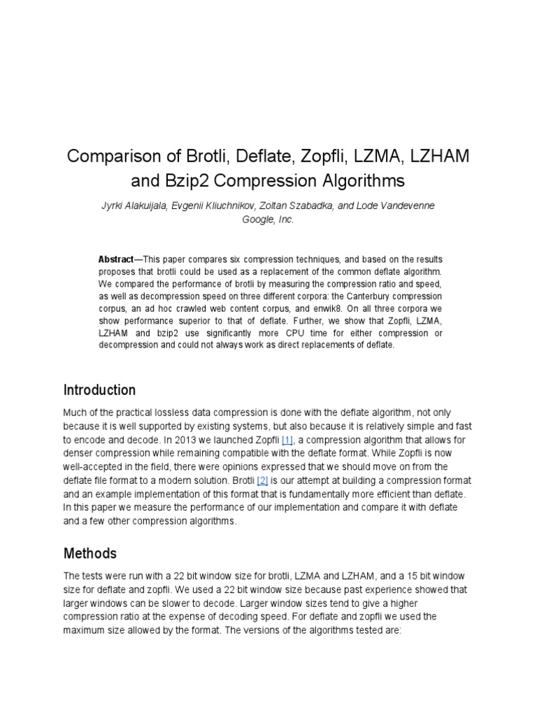 Comparison of Brotli, Deflate, Zopfli, LZMA, LZHAM and Bzip2 ...