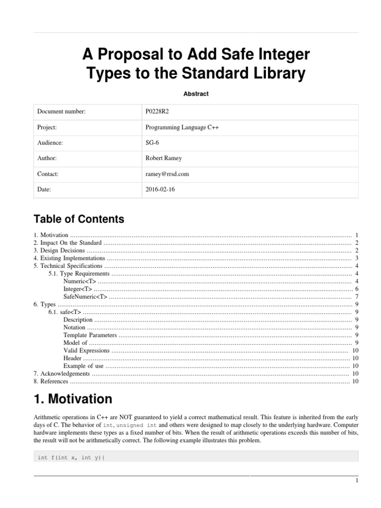 A Proposal To Add Safe Integer Types To The Standard Library | PDF | Integer (Computer Science ...