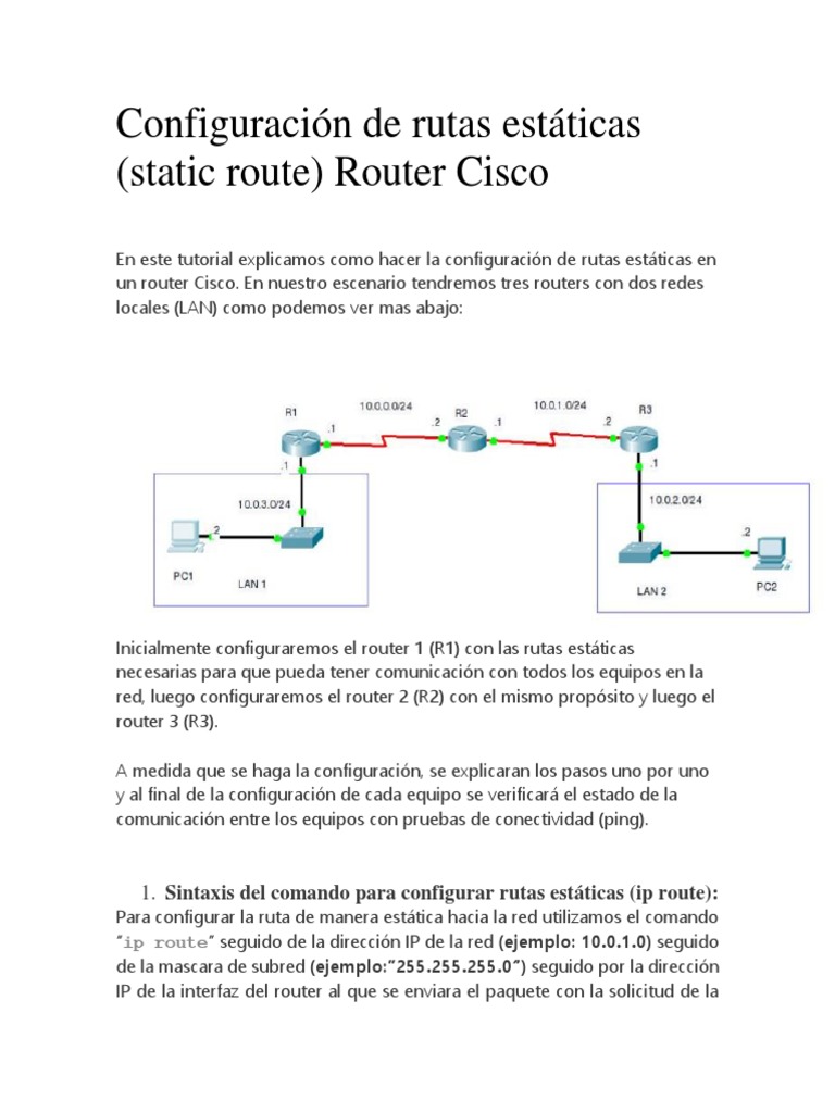 Configuración de rutas estáticas.pdf | PDF | Dirección IP | Enrutador (Computación)