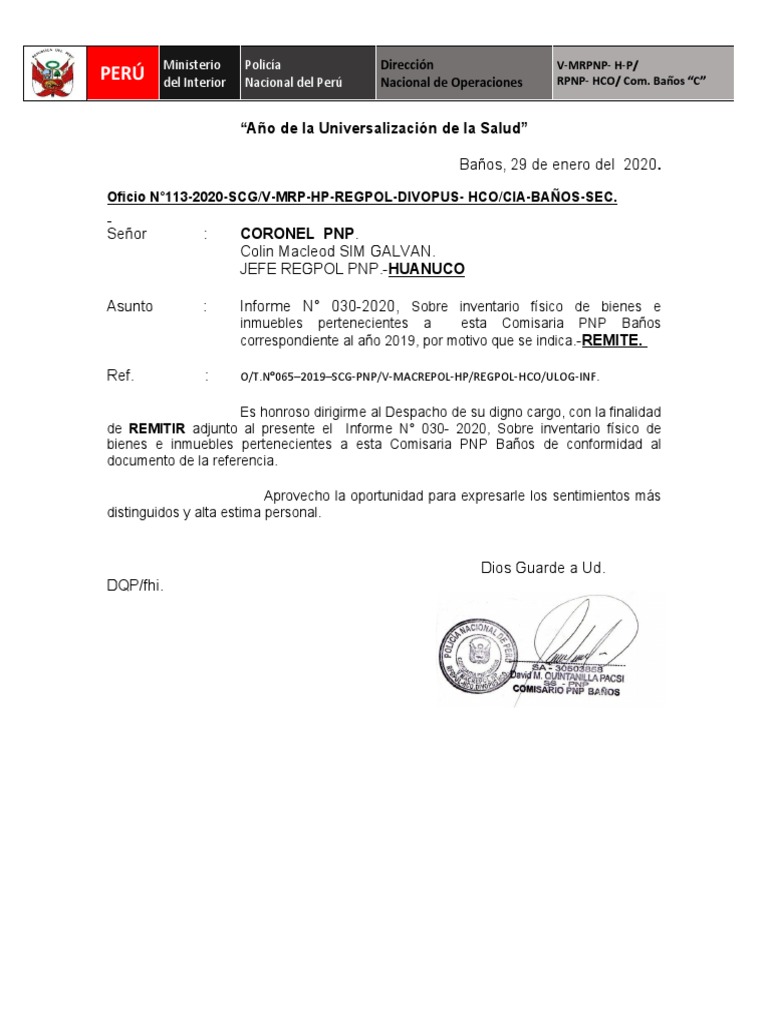 Oficio Remite Informe A Logistica | PDF