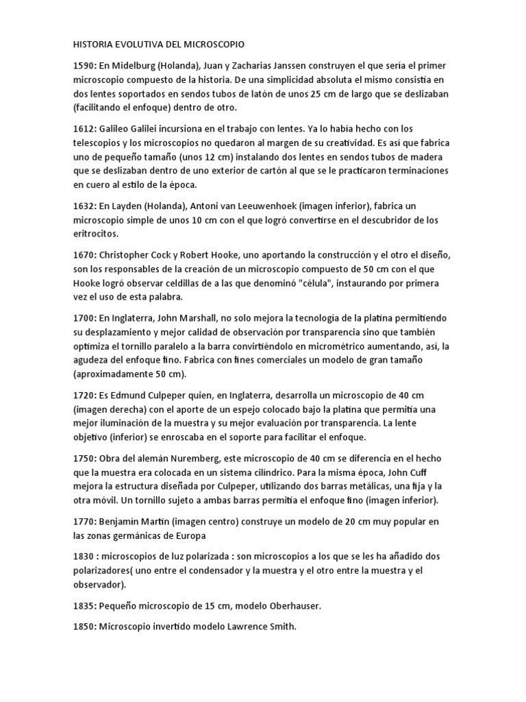 Evolución del Microscopio a lo Largo del Tiempo | PDF | Microscopio ...