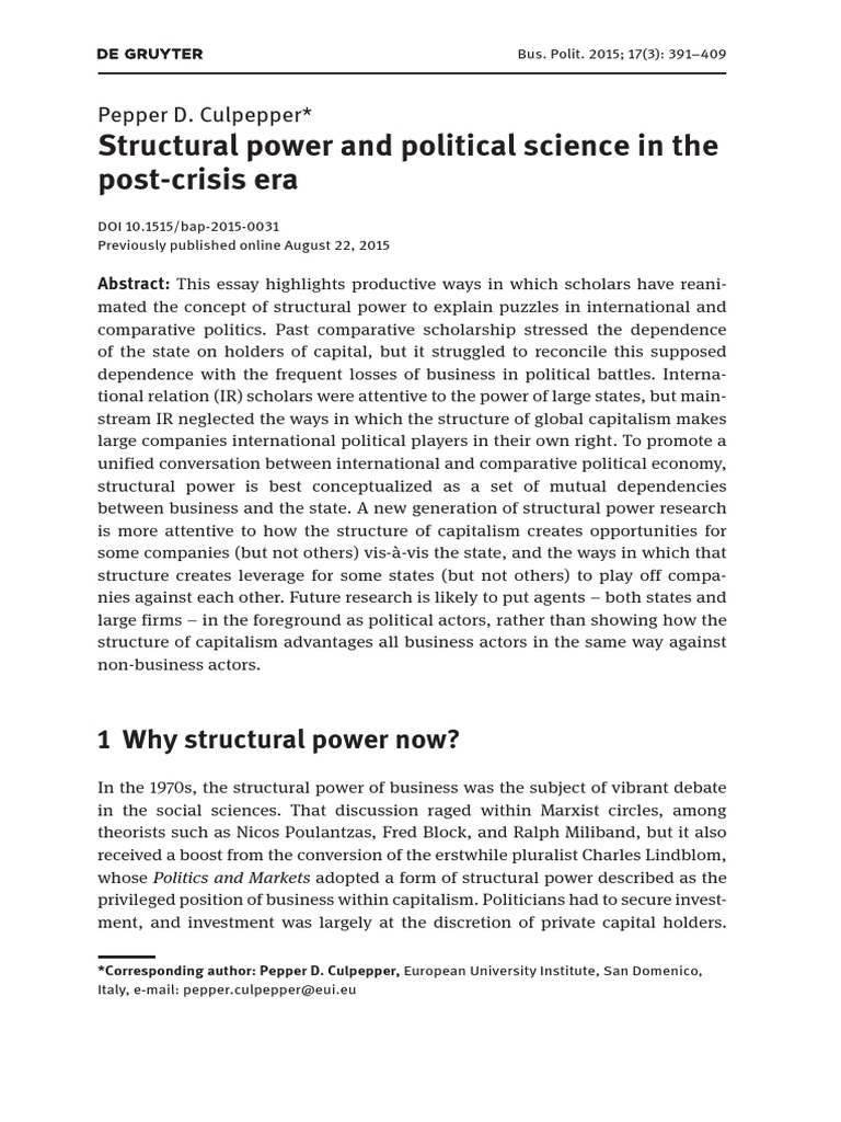 Structural Power in Politics Post-Crisis | PDF | Too Big To Fail | Banks