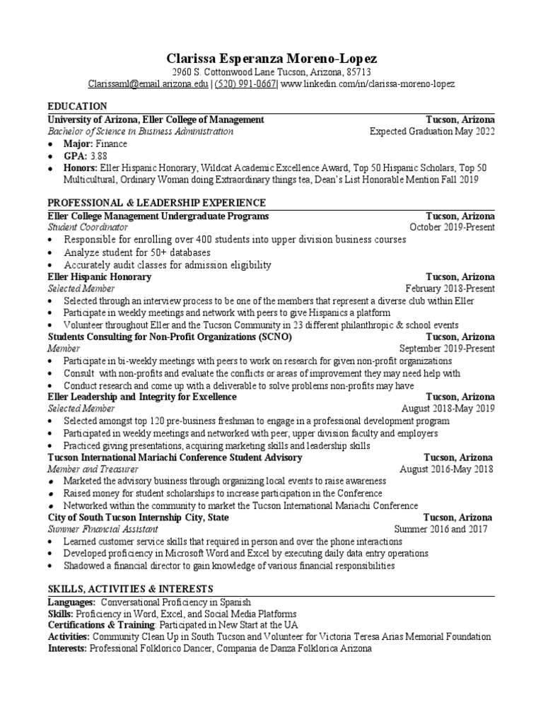 Clarissa Moreno-Lopez Resume 2020 | PDF | Tucson | Behavior Modification