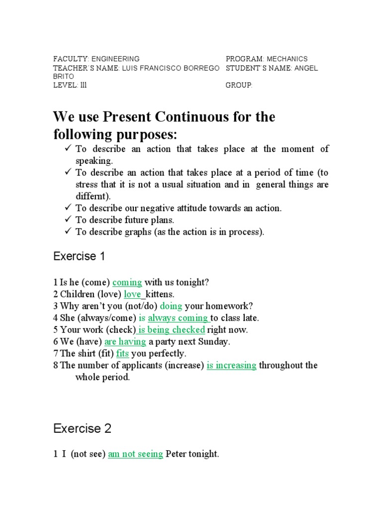 Present Continuous Activity | PDF