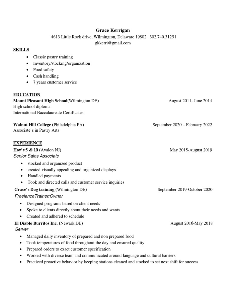 Graces Resume Second Draft | PDF