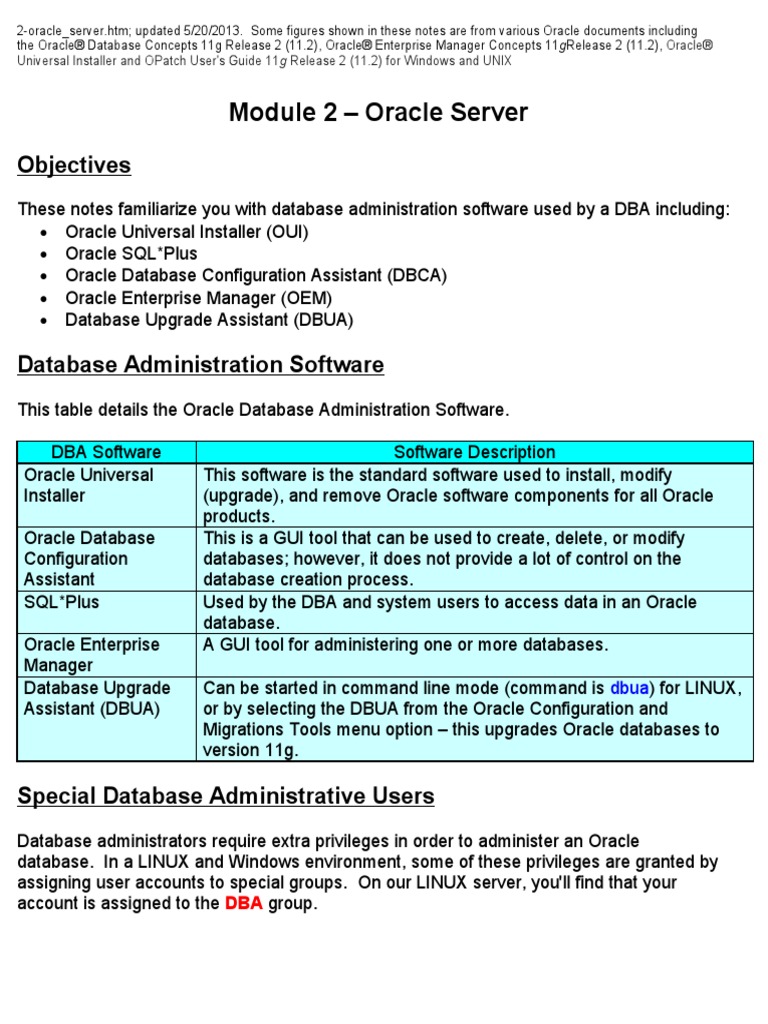 Module 2 - Oracle Server | PDF | Installation (Computer Programs) | Databases