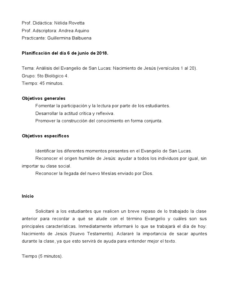 Planificación Segunda Visita. Nacimiento de Jesús. Didáctica II ...