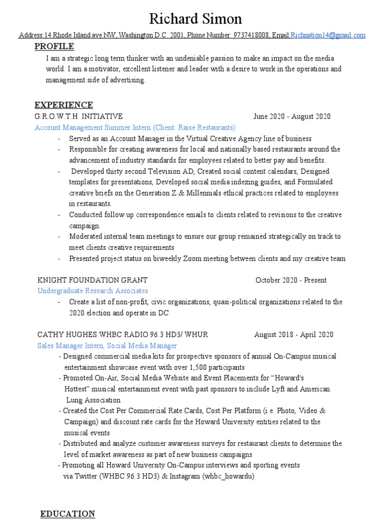 Richard Simon Offical Resume | PDF | Social Media | Popular Culture & Media Studies