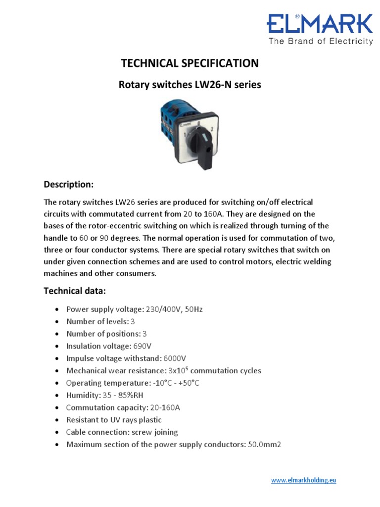 Technical Specification - Rotary Switches LW26-N Series | PDF | Switch ...