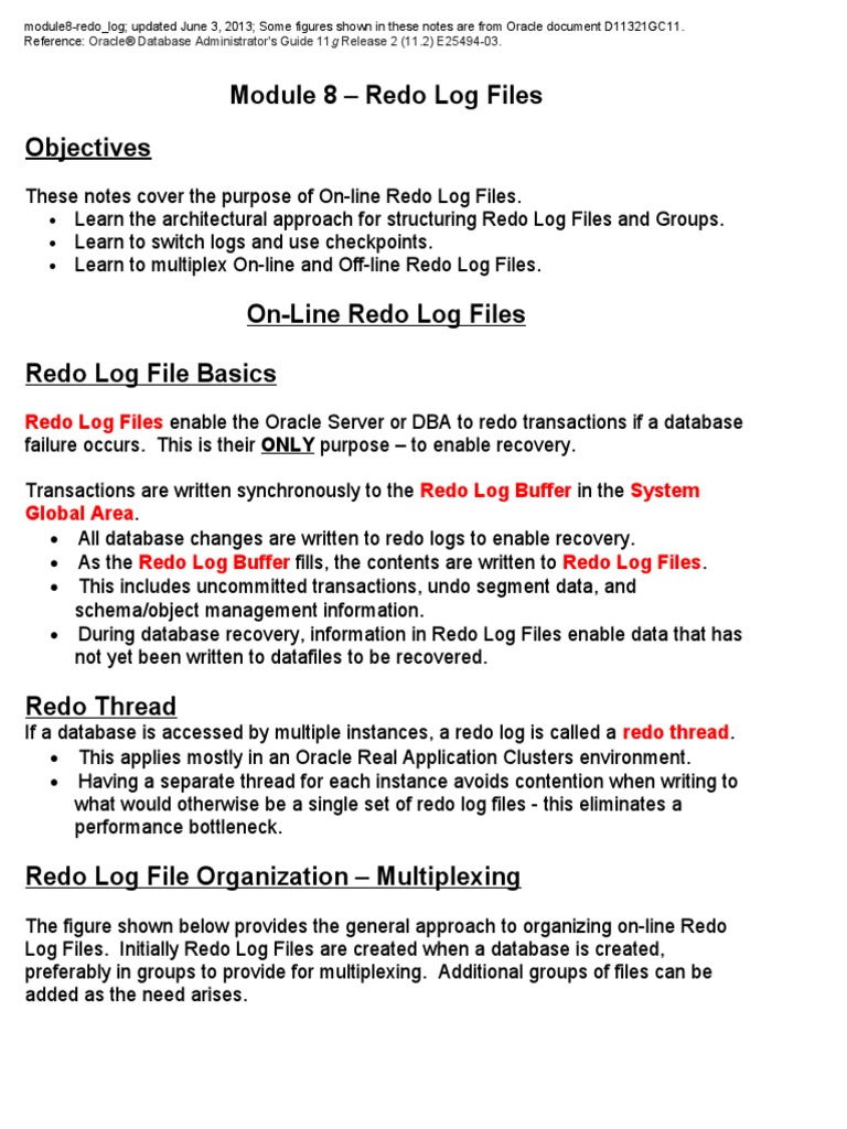Module 8 - Redo Log Files | PDF | Computer File | Databases
