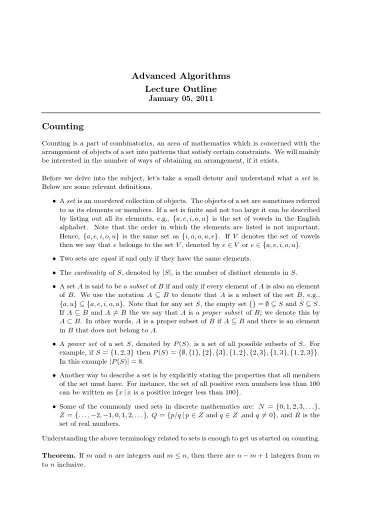 Advanced Algorithms Lecture Outline: January 05, 2011 | PDF | Set ...