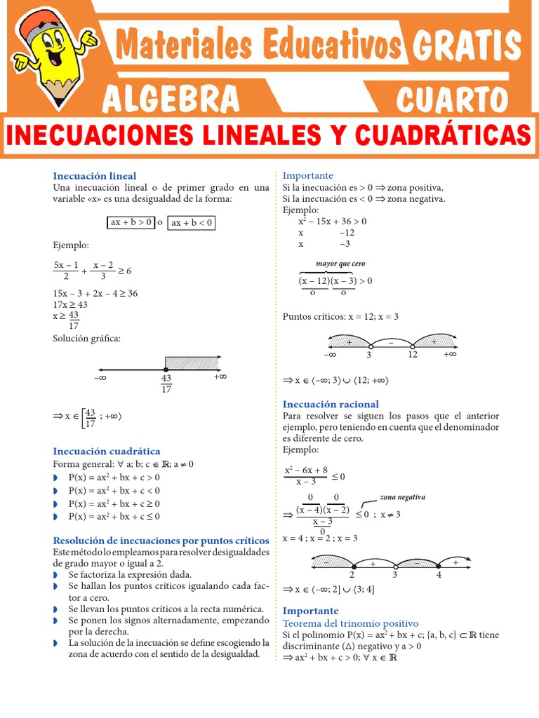 Inecuaciones Lineales y Cuadráticas para Cuarto Grado de Secundaria PDF | PDF | Análisis ...