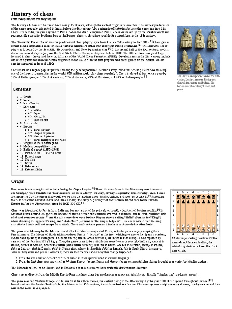 History of Chess: From Wikipedia, The Free Encyclopedia | PDF | World ...