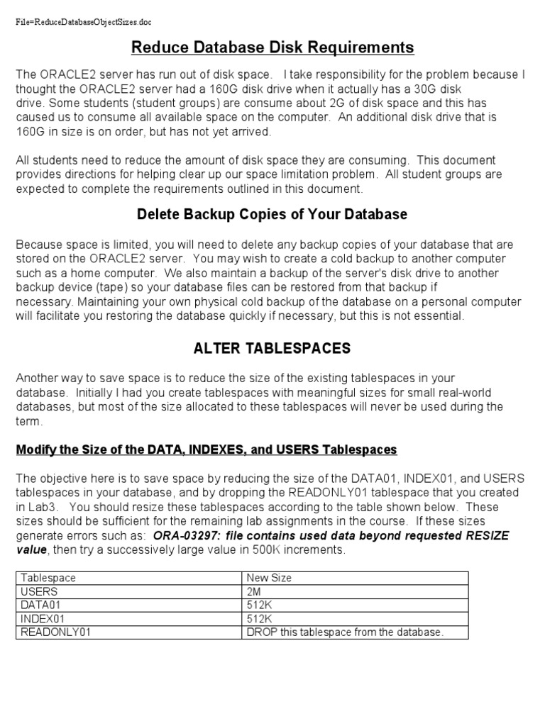 Reduce Database ObjectSizes | PDF | Backup | Data Management