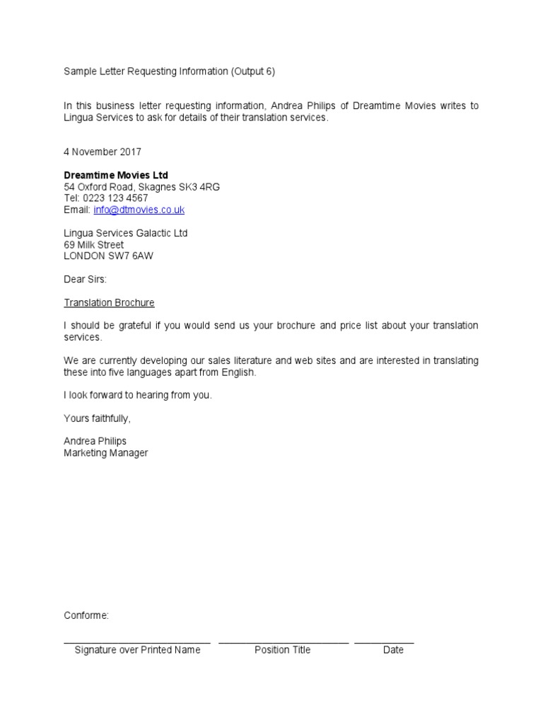 Sample Letter Requesting Information | PDF