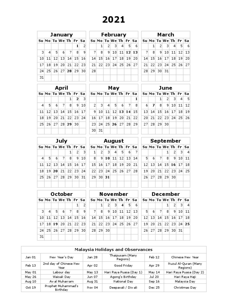 Malaysia 2021 Holidays Calendar | PDF | Religious Holidays | Festival