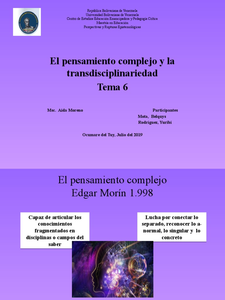 El Pensamiento Complejo de Edgar Morin (Exposición) | PDF | Complejidad | Conocimiento