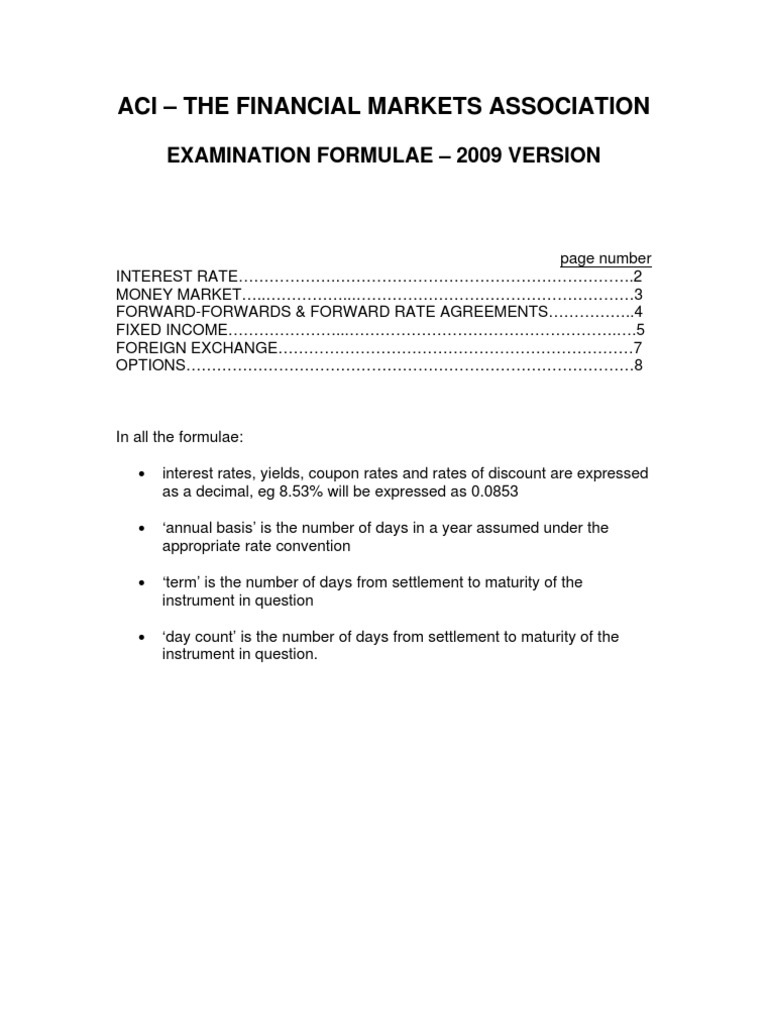 ACI Formula Sheet | PDF | Bond Duration | Discounting