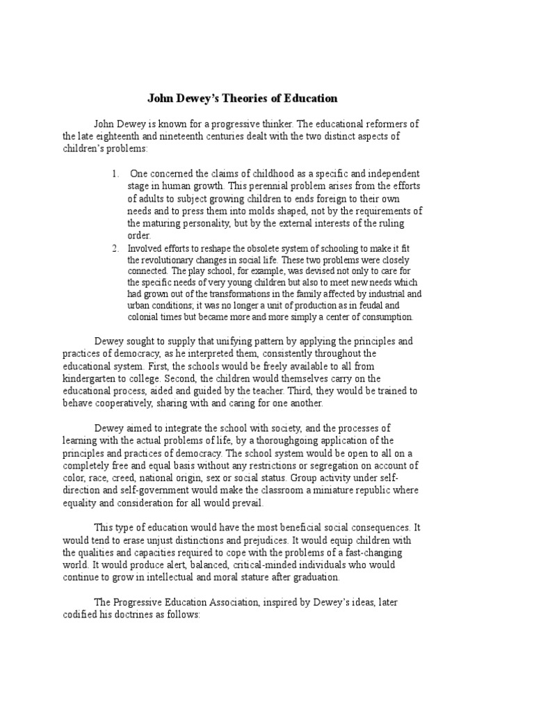 John Dewey S Theories Of Education Pdf John Dewey Education Reform