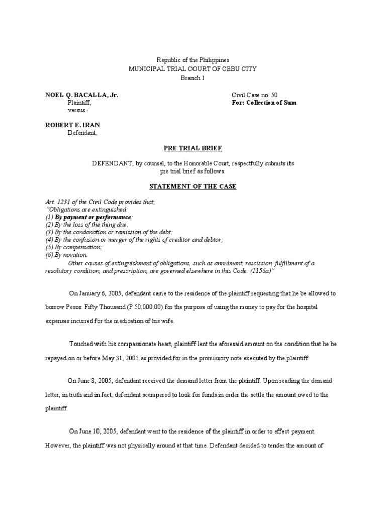 Sample Brief-Pre Trial | PDF | Lawsuit | Government