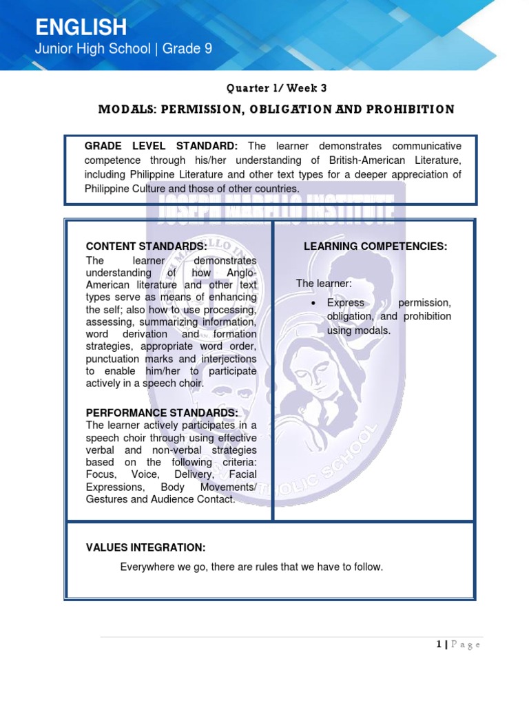 English: Junior High School - Grade 9 | PDF | English Language | Verb