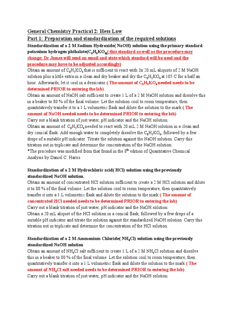 General Chemistry Practical 2 Hess Law | PDF | Sodium Hydroxide | Titration