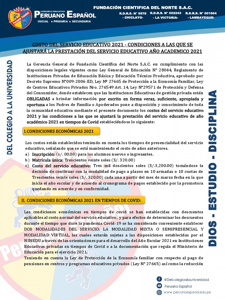 Condiciones Economicas 2021 Fundación Científica Del Norte S.A.C. | PDF ...