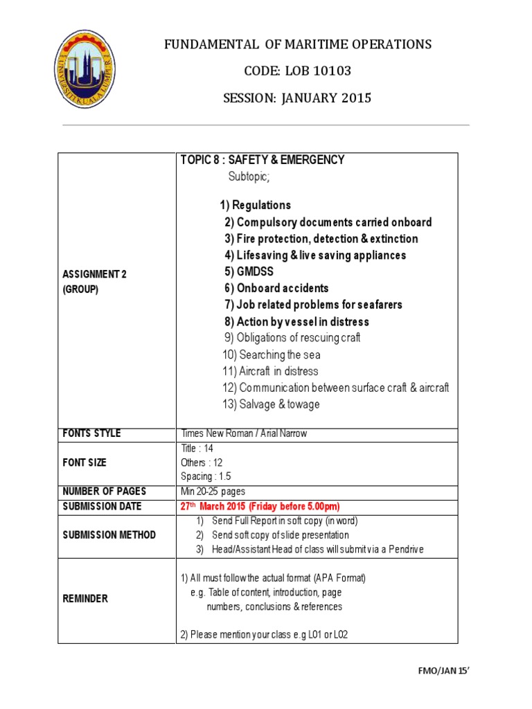 Fundamental of Maritime Operations CODE: LOB 10103 Session: January ...