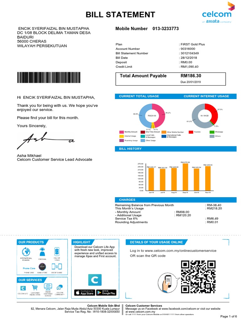 Bill Statement: Mobile Number 013-3233773 | PDF | Fee | Debit Card