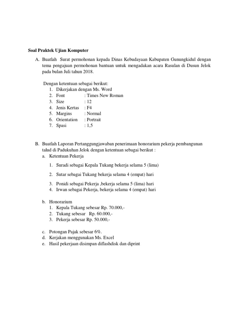 Soal Praktek Ujian Komputer Desa | PDF