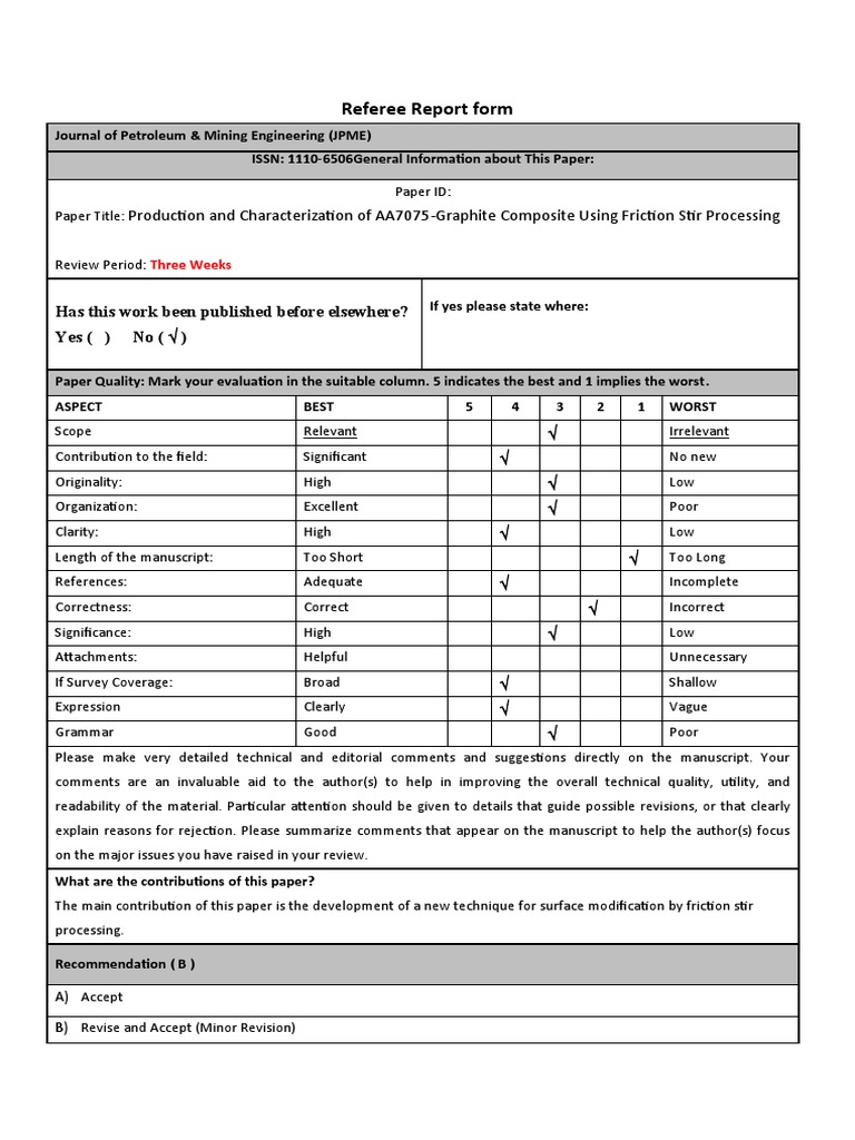 Referee Report Form: Production and Characterization of AA7075-Graphite ...