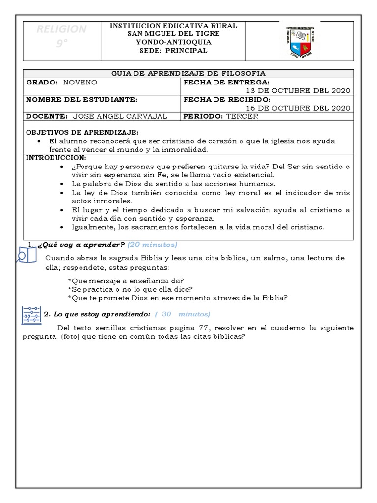 Guia Religion Grado 9 | PDF | Biblia | Sacramentos