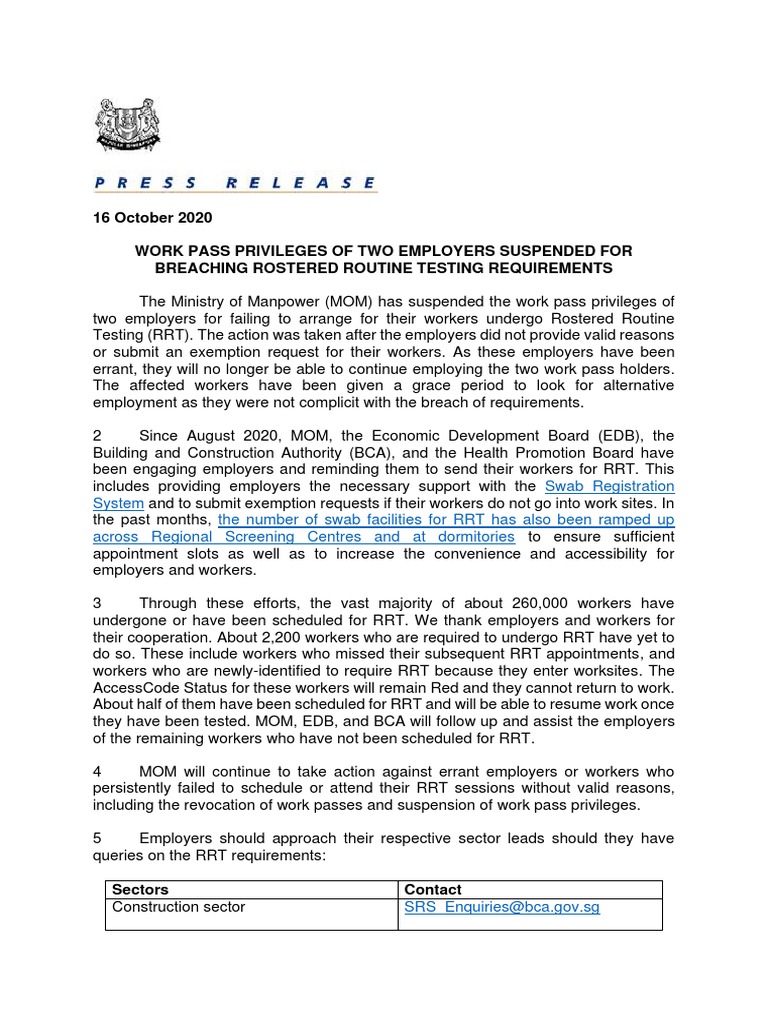 Suspension of Work Pass Privileges: A Warning to Employers Who Fail to ...