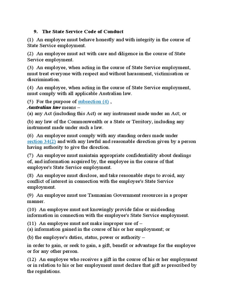 State Service Code of Conduct | PDF | Confidentiality | Employment