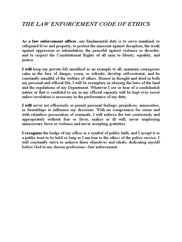 Law Enforcement Code of Ethics Overview | PDF | Law