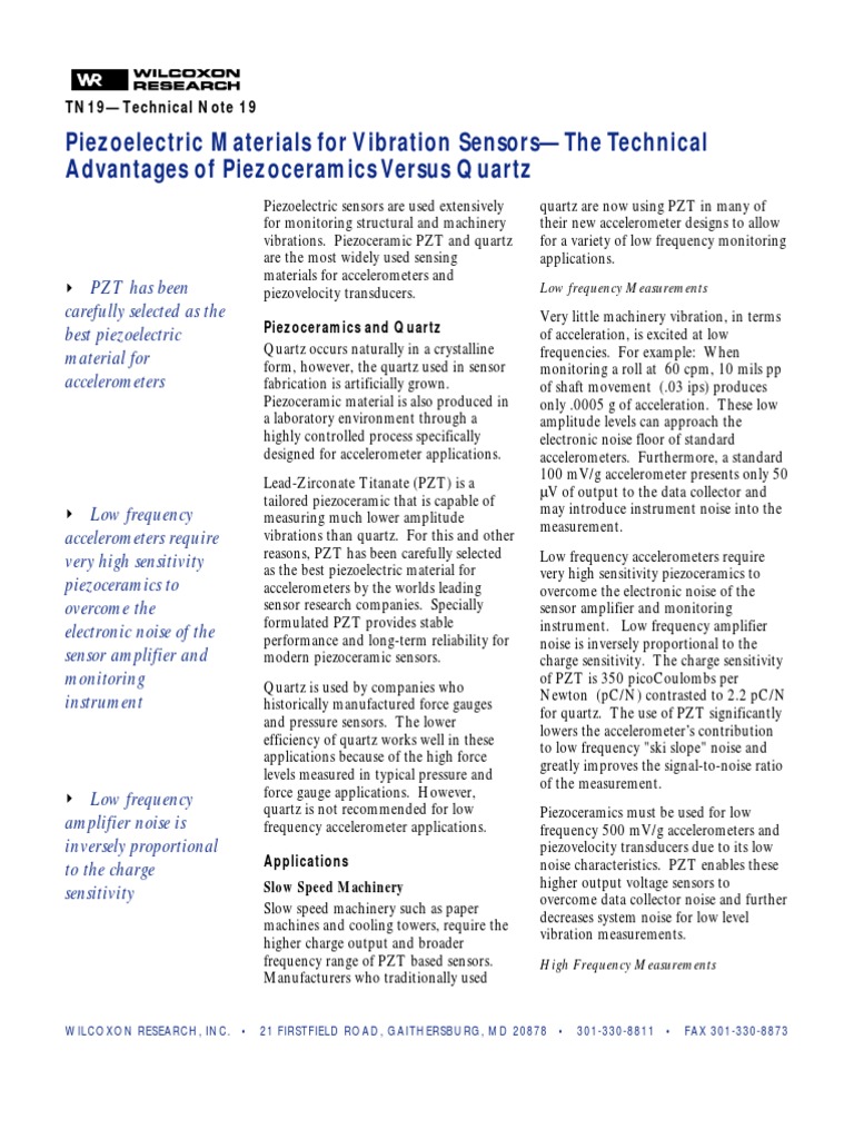 Piezoelectric Materials For Vibration Sensors-PZT vs. Quartz | PDF ...