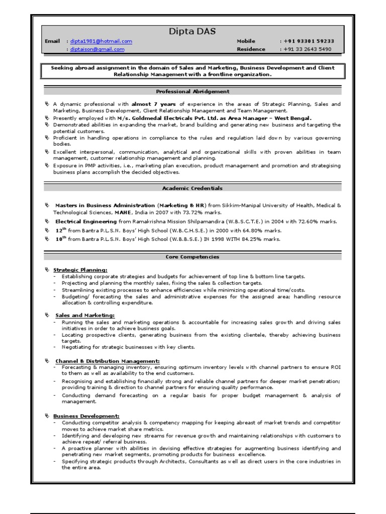 Resume Dipta Das - India | PDF | Business | Sales