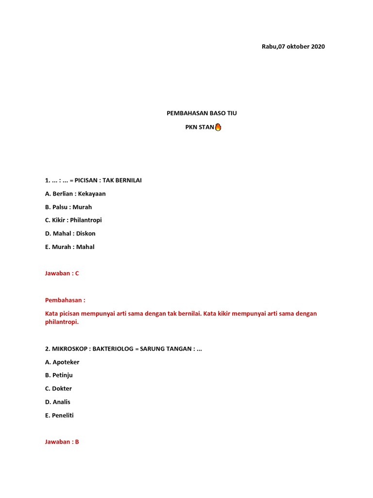 Soal Dan Pembahasan Tiu 7 Oktober 2020 | PDF