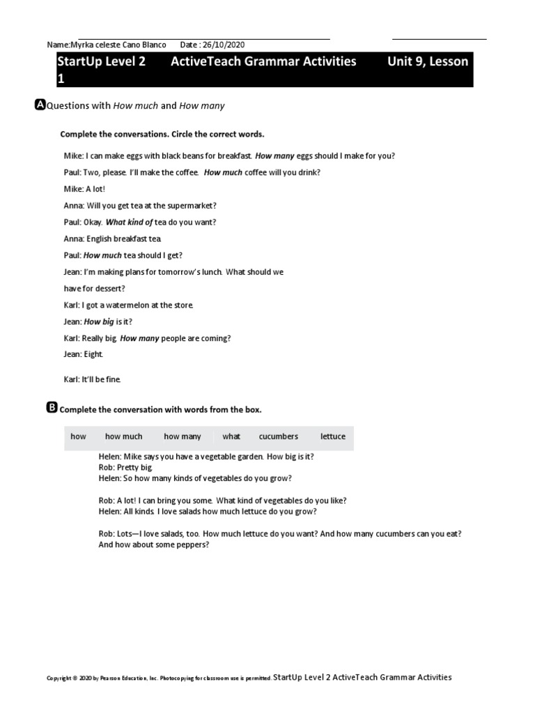 Startup Level 2 Activeteach Grammar Activities Unit 9, Lesson 1 | PDF ...