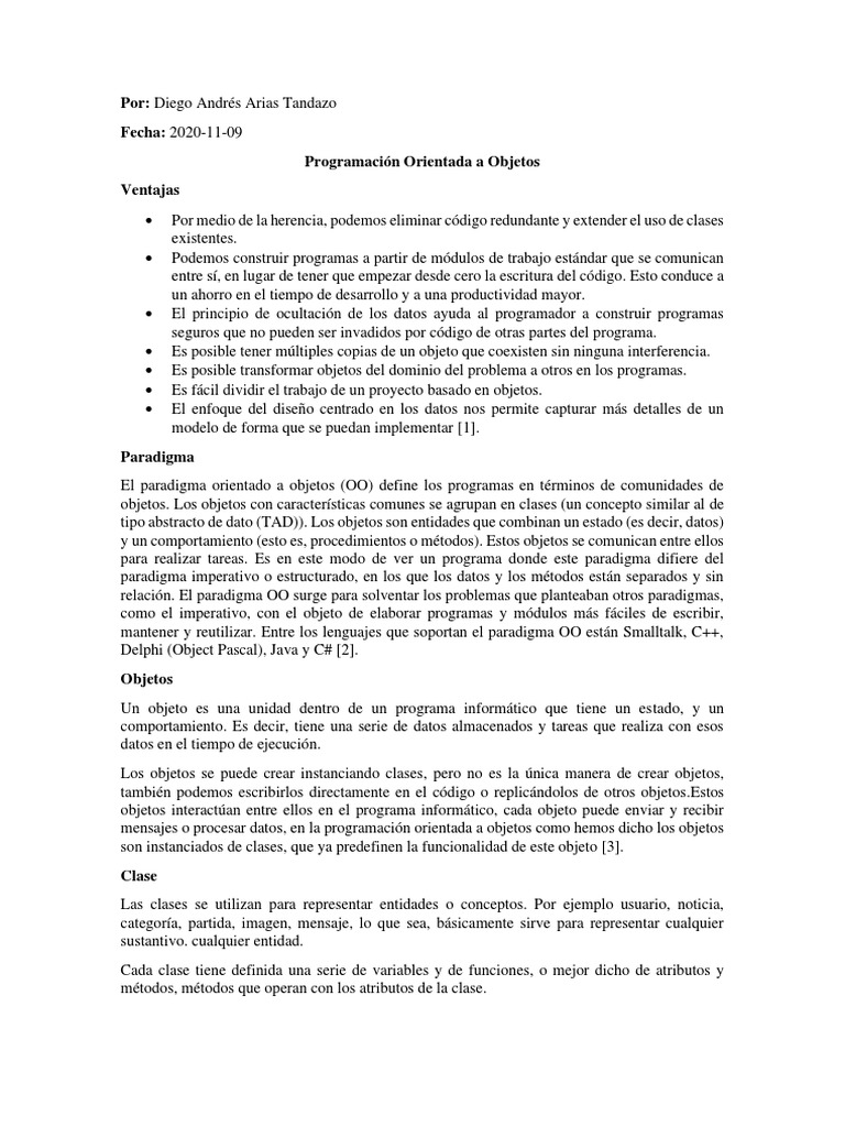 Programación Orientada A Objetos | PDF | Objeto (informática) | Clase (Programación informática)