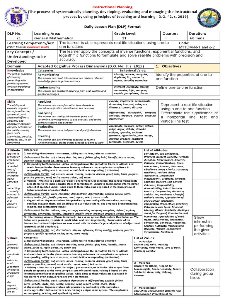 Representing Real-Life Situations Using One-to-One Functions: A Daily ...